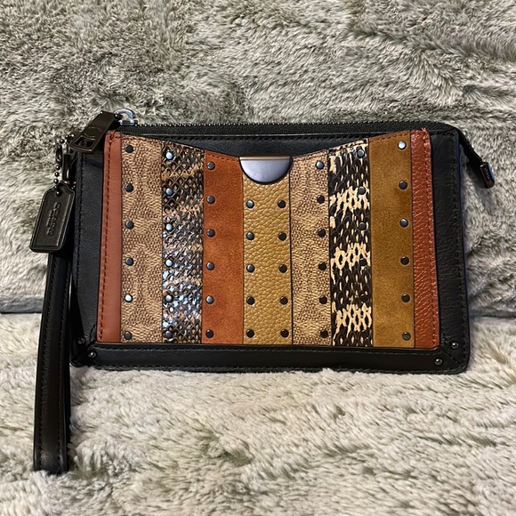 Coach | Bags | Rare Coach Large Wristlet With Mixed Material Front And ...